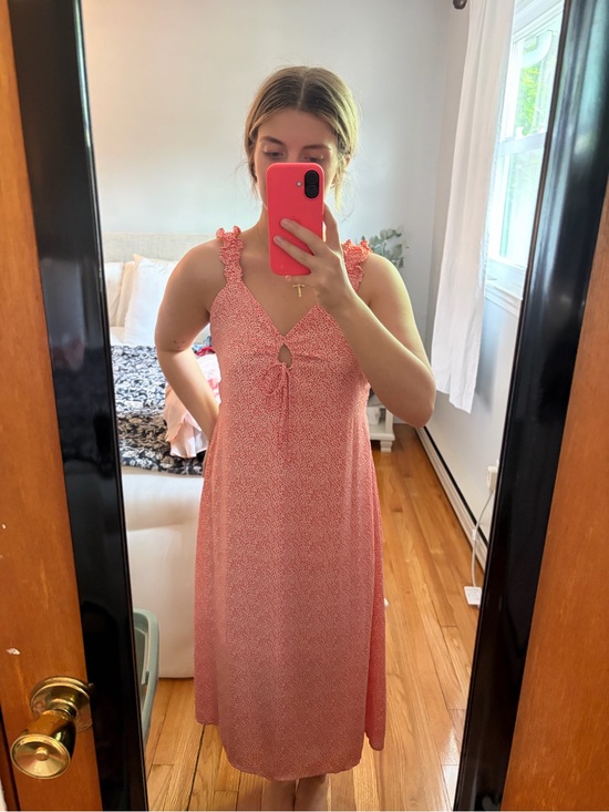 Dresses | Pink Floral Midi Sundress With Ruffle Straps | Poshmark